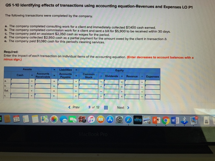 Solved Qs 1 10 Identifying Effects Of Transactions Using