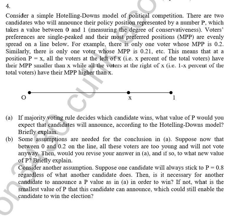 Consider a simple Hotelling-Downs model of political | Chegg.com