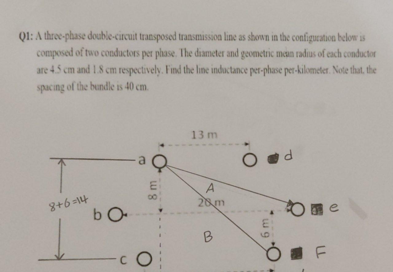 Solved Q1: A three-phase double-circuit transposed | Chegg.com