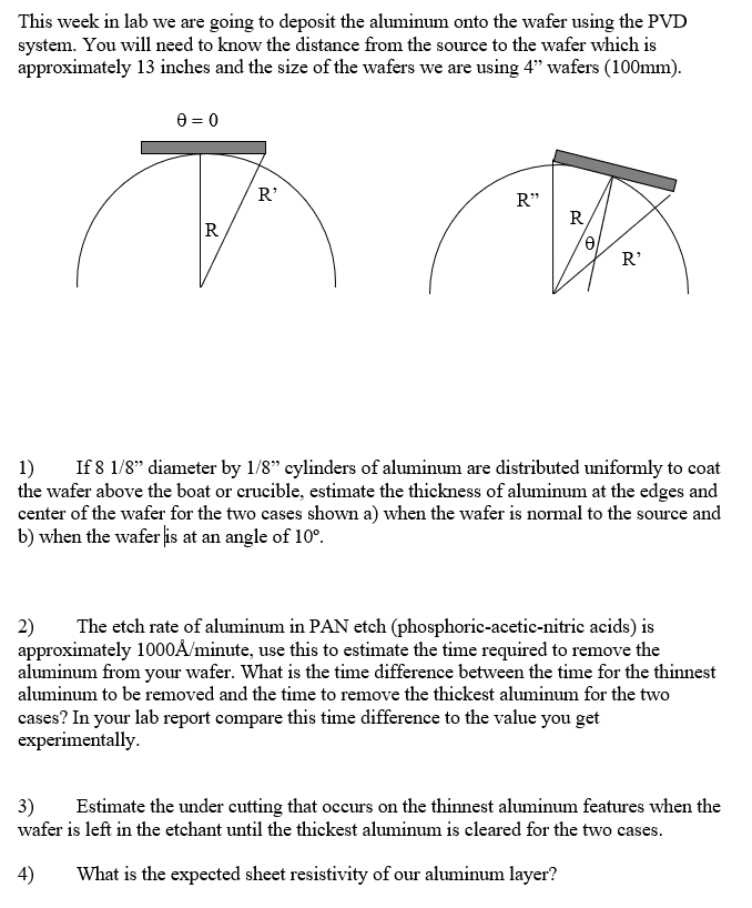 Solved by an EXPERT This week in lab we are going to deposit the aluminum | Chegg.com