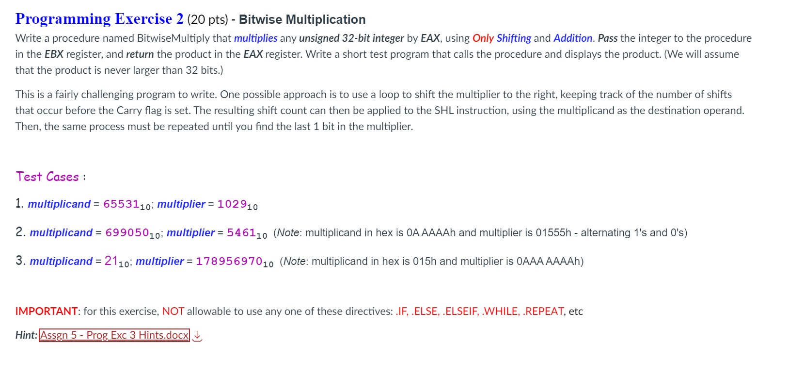 Solved Programming Exercise 2 (20 pts) - Bitwise | Chegg.com