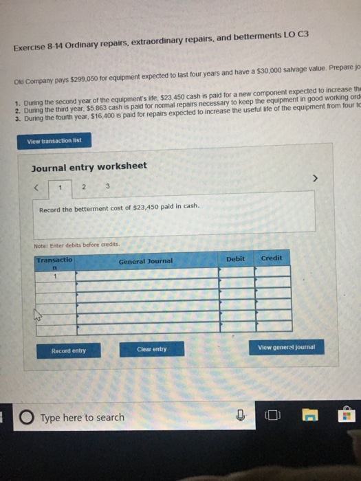 Solved Exercise 8-14 Ordinary repairs, extraordinary | Chegg.com