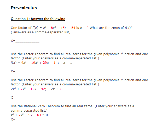 Solved Pre-calculus Question 1: Answer the following One | Chegg.com