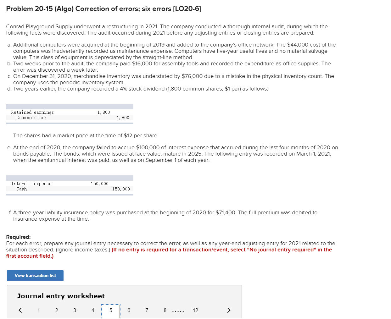 Solved Record entry necessary for error correction. Record | Chegg.com