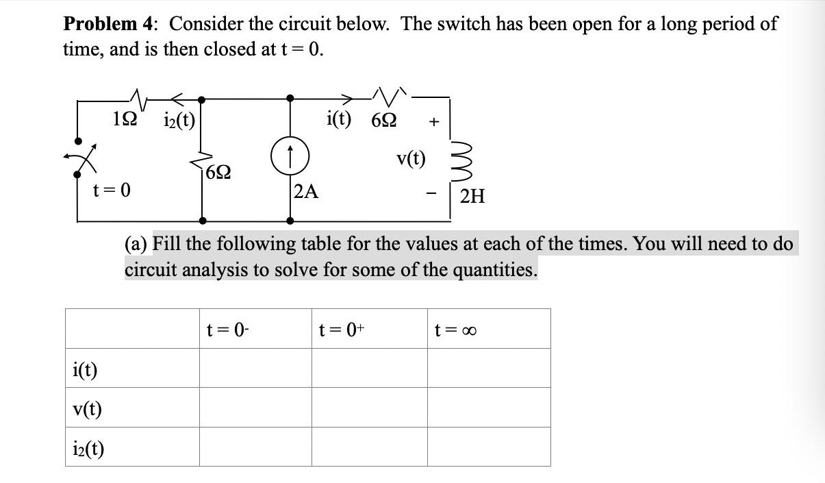 Solved Problem 4: Consider the circuit below. The switch has | Chegg.com