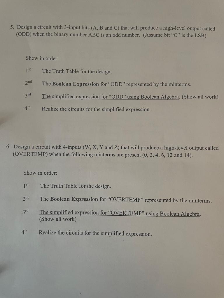 Solved 5. Design a circuit with 3 -input bits (A,B and C ) | Chegg.com