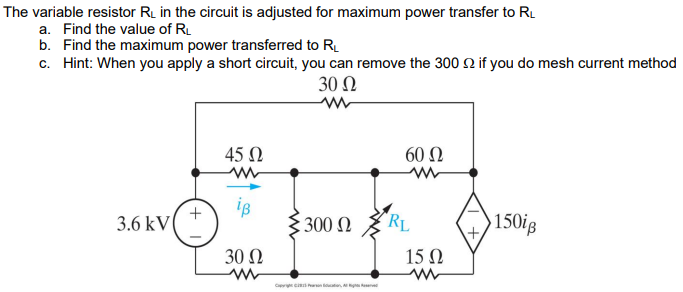 Solved The variable resistor RL in the circuit is adjusted | Chegg.com