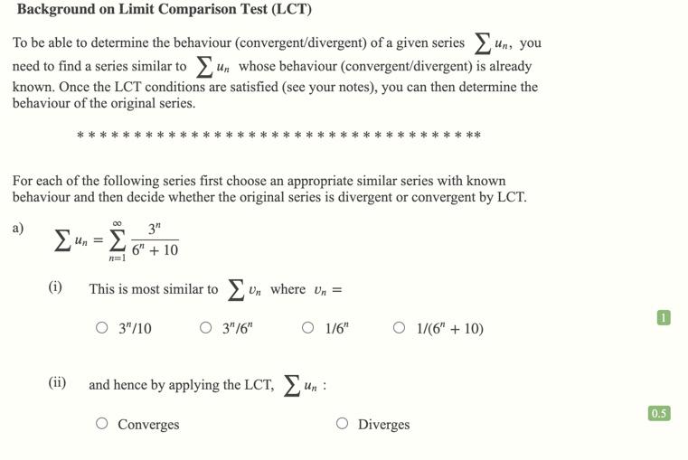 Solved Background on Limit Comparison Test (LCT) To be able | Chegg.com