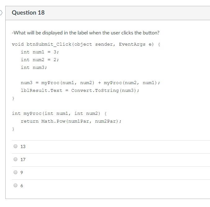 Solved Question 16 What does the label display when the user | Chegg.com