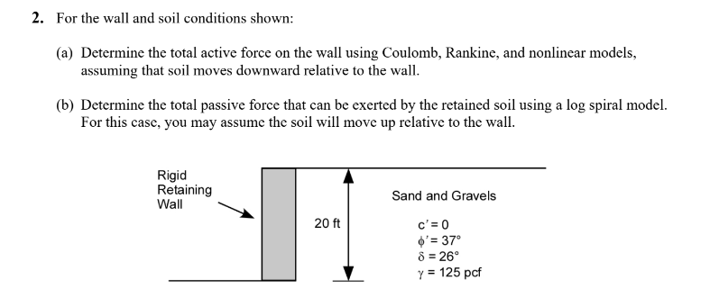 Solved 2. For the wall and soil conditions shown: (a) | Chegg.com