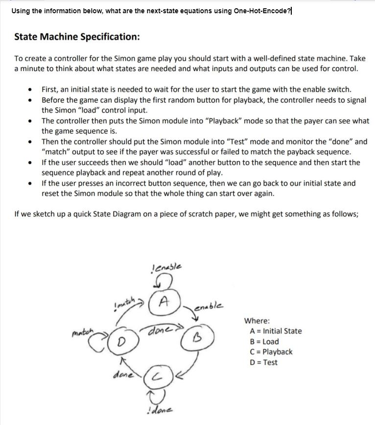 Create Next-State logic equations with one Hot-Encode | Chegg.com
