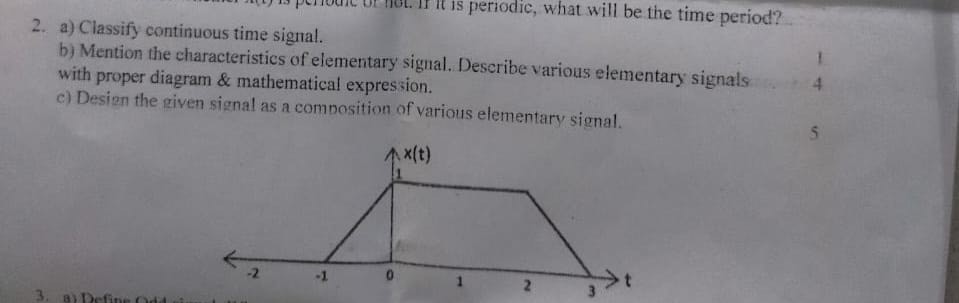 Solved 2. a) Classify continuous time signal. b) Mention the | Chegg.com