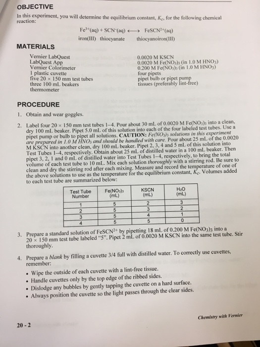 Solved 20 Chemical Equilibrium: Finding a Constant, Kc The | Chegg.com