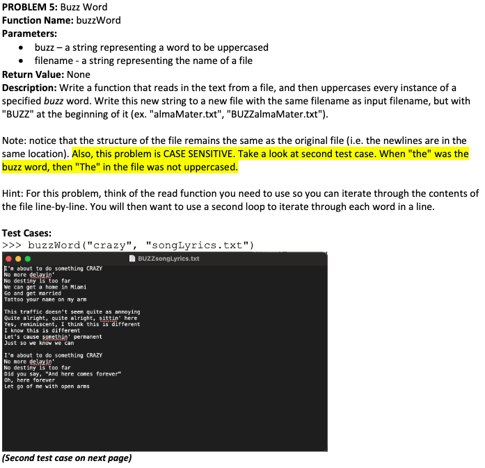 Solved PROBLEM 5: Buzz Word Function Name: buzzword | Chegg.com