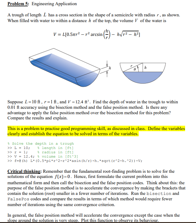 Solved Problem 5: Engineering Application A trough of length | Chegg.com