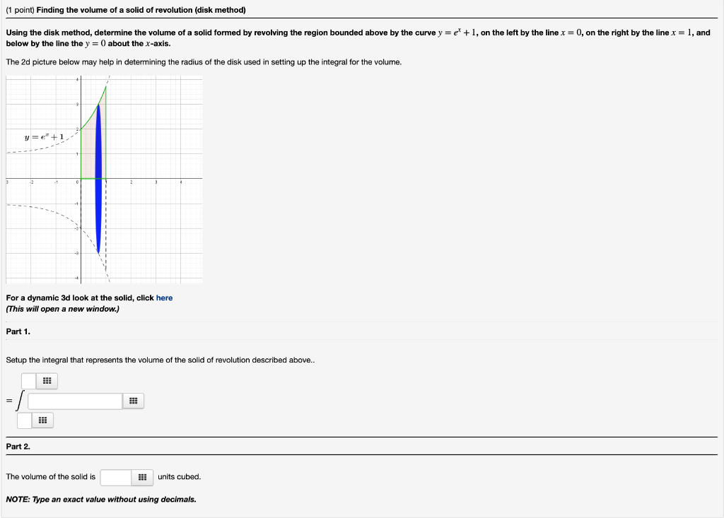 Solved (1 point) Finding the volume of a solid of revolution | Chegg.com