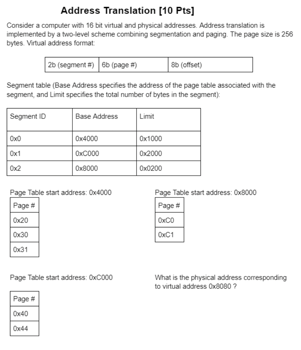 Solved Address Translation (10 Pts] Consider a computer with | Chegg.com