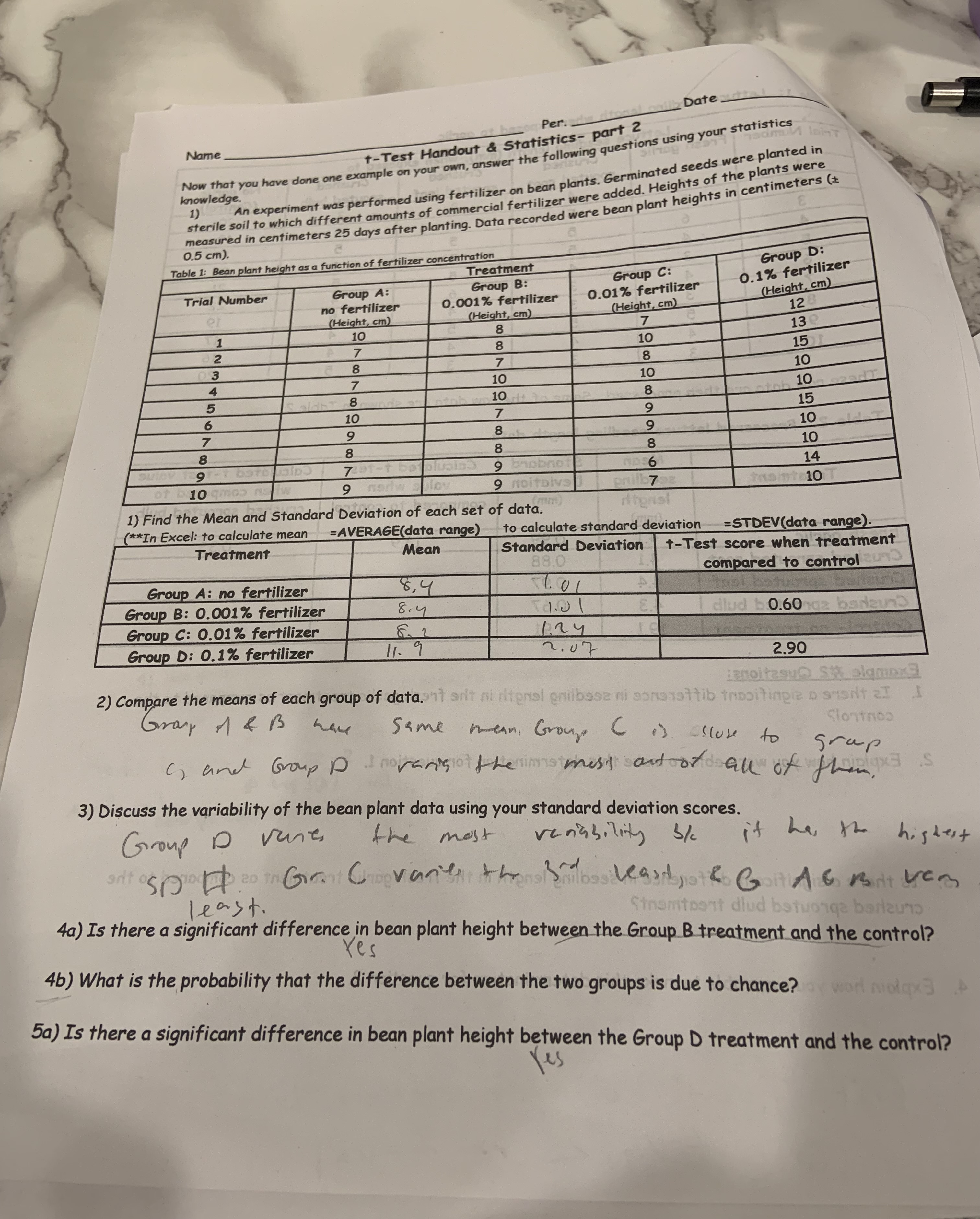 Per. Name - Test Handout \& Statistics-part 2 Now | Chegg.com