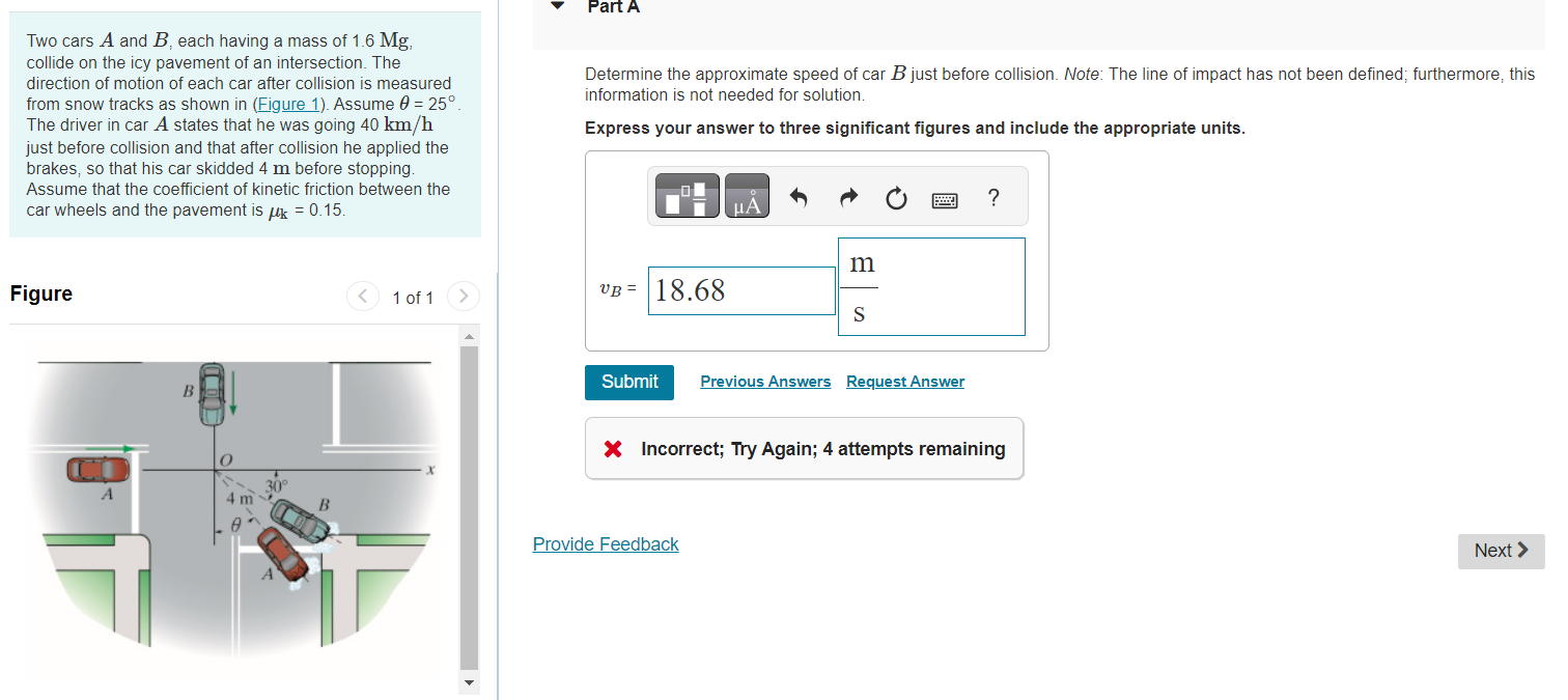 Solved Two cars A and B, each having a mass of 1.6Mg; | Chegg.com