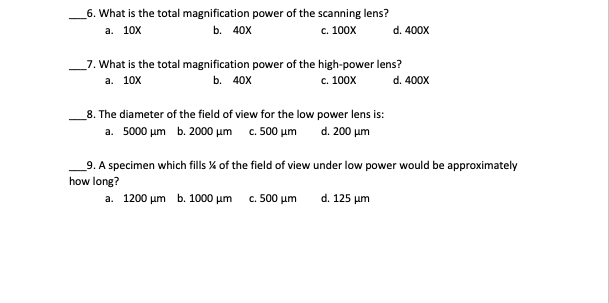 Solved 6. What is the total magnification power of the | Chegg.com
