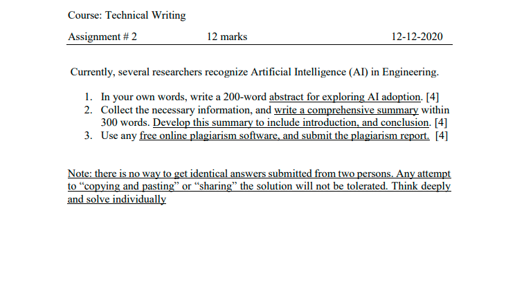 Solved Course: Technical Writing Assignment # 2 12 marks | Chegg.com