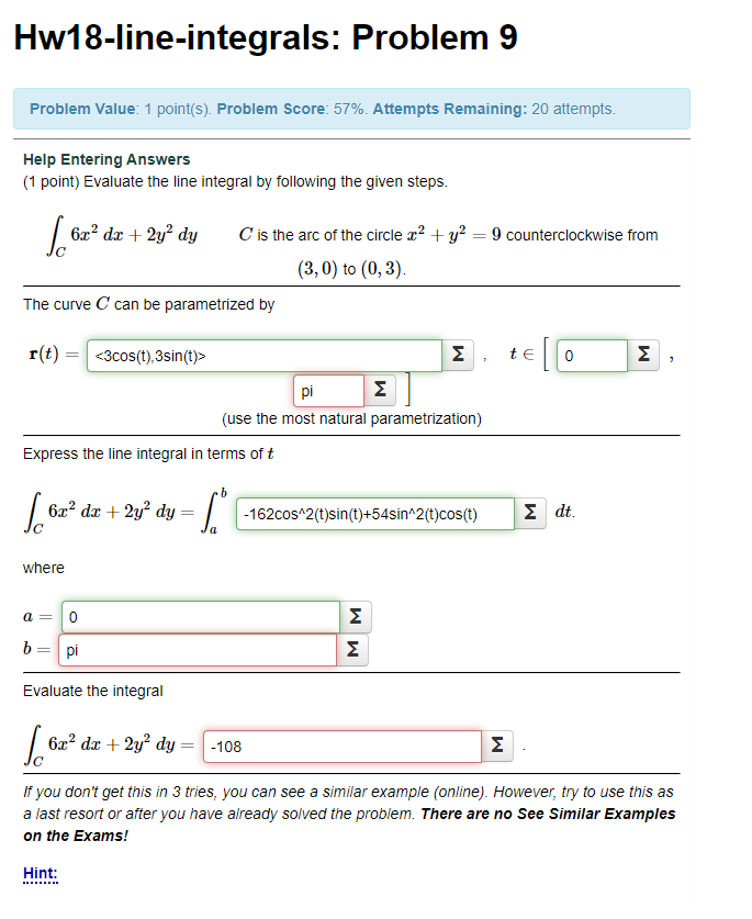 Solved Hw18-line-integrals: Problem 9 Problem Value: 1 | Chegg.com