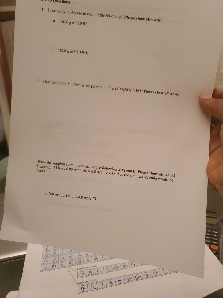 Solved LI Questions 1. How many moles are in each of the | Chegg.com