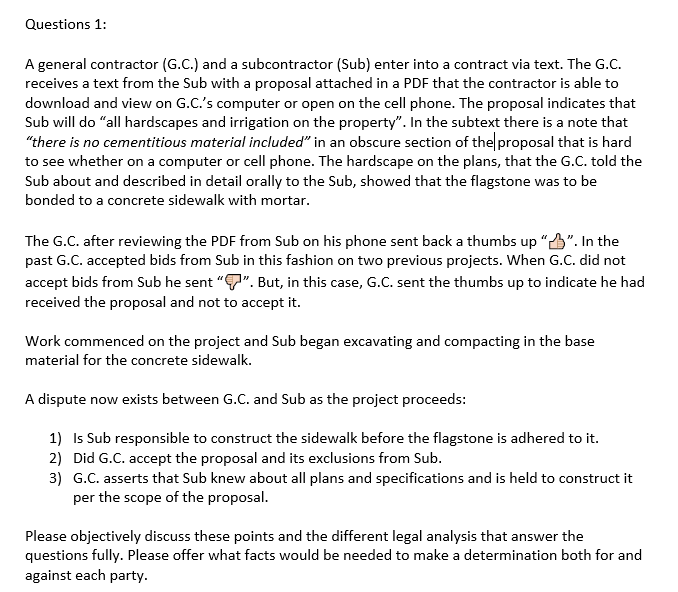 Solved Questions 1: A general contractor (G.C.) and a | Chegg.com