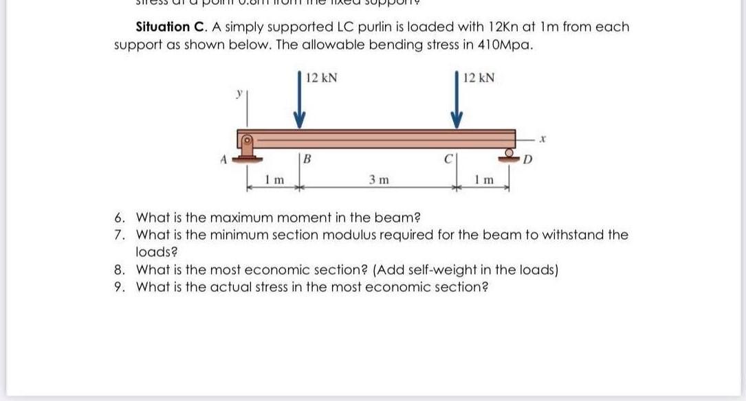 Solved A simply supported LC purlin is loaded with 12Kn at | Chegg.com