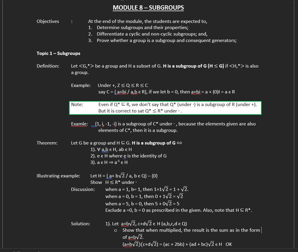 Solved MODULE 8 - SUBGROUPS Objectives : At the end of the | Chegg.com