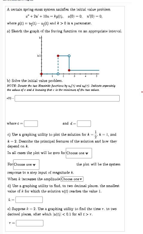 Solved A certain spring-mass system satisfes the initial | Chegg.com