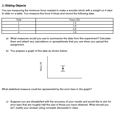 Solved 2) Sliding Objects You are measuring the minimum | Chegg.com