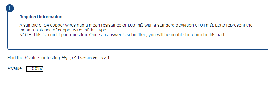 Solved ! Required Information A sample of 54 copper wires | Chegg.com
