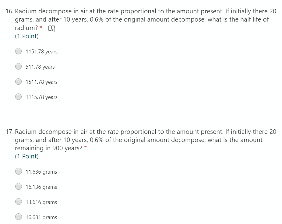 Solved 16. Radium decompose in air at the rate proportional | Chegg.com