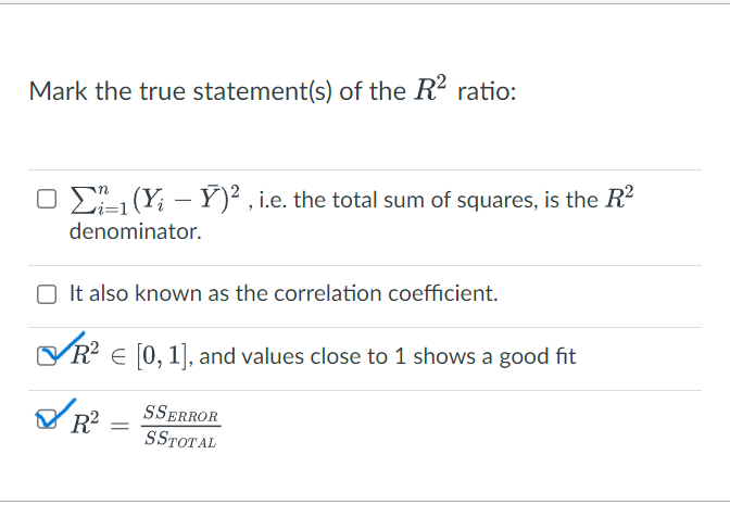 Solved Mark the true statement(s) of the R2 ratio: | Chegg.com