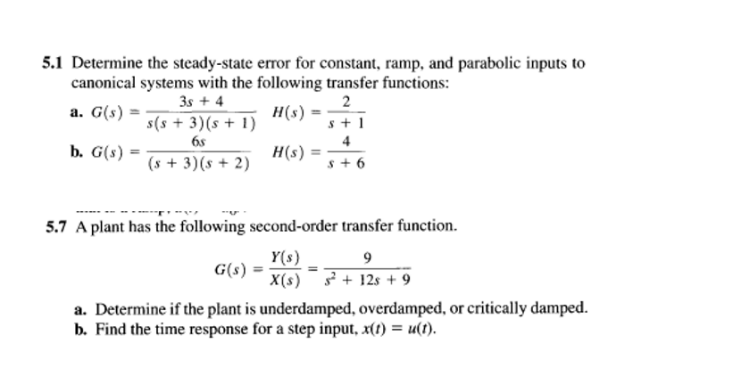 Solved 5.1 Determine the steady-state error for constant, | Chegg.com
