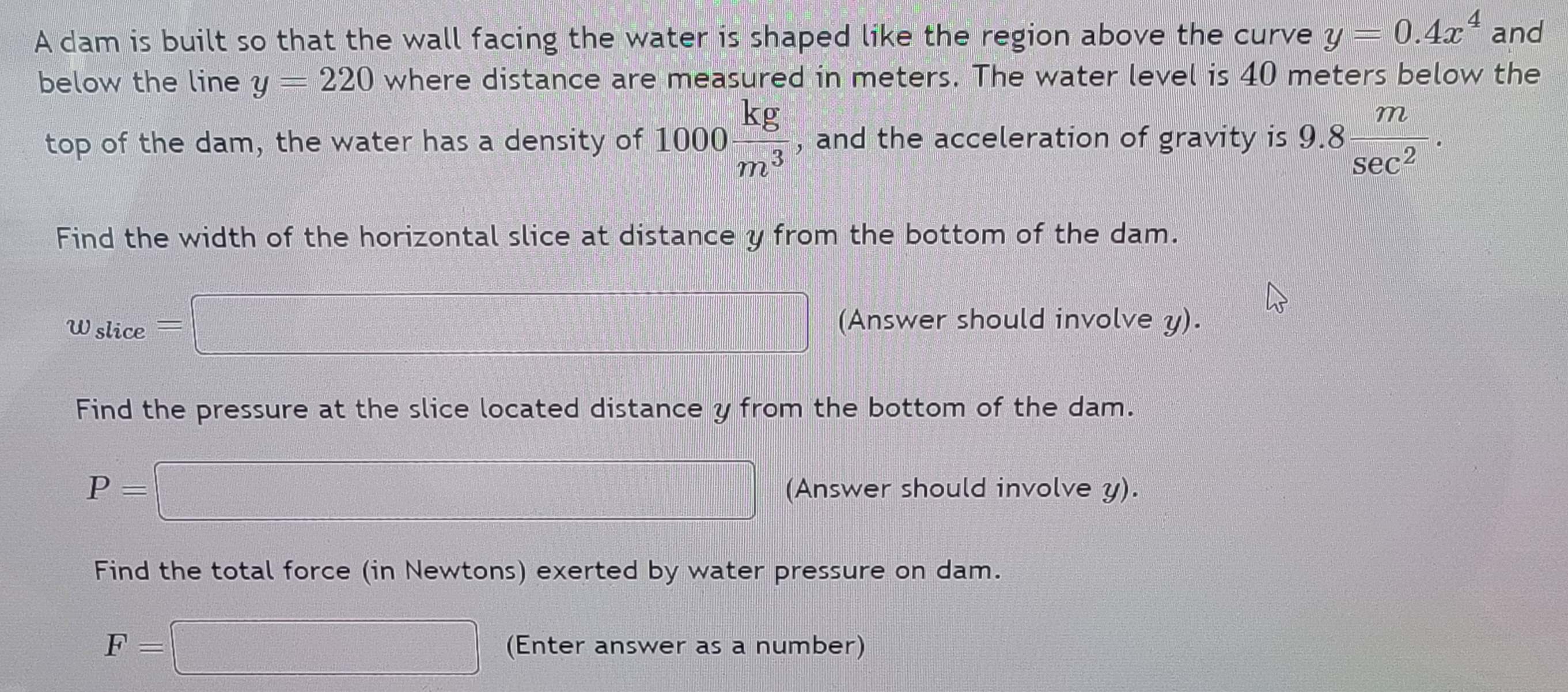 Solved A dam is built so that the wall facing the water is | Chegg.com