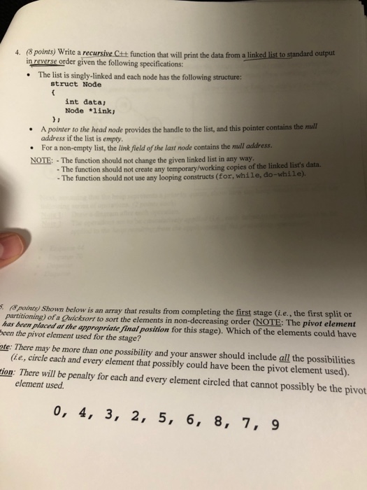 Solved 4 8 Points Write A Recursive C Function That 9746