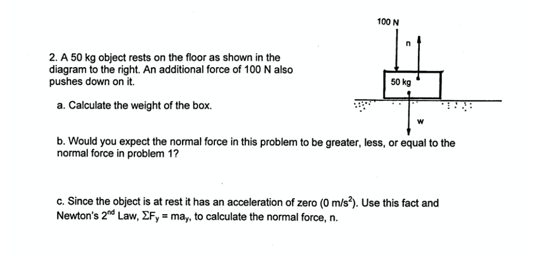 Solved 100 N n 2. A 50 kg object rests on the floor as shown | Chegg.com