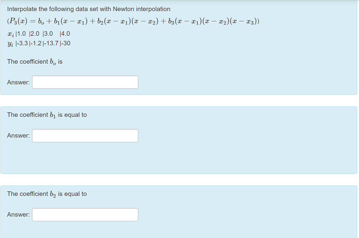 Solved Interpolate the following data set with Newton | Chegg.com