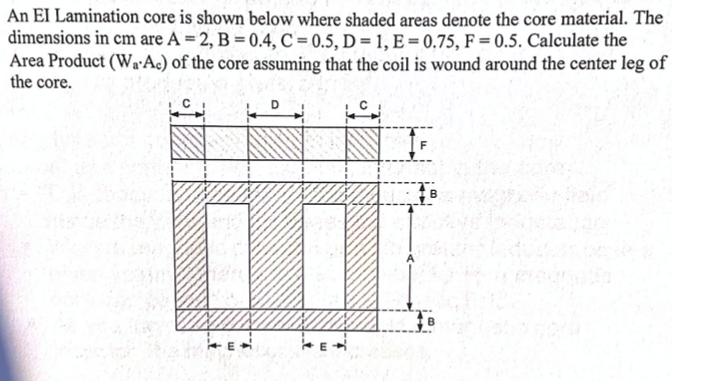 Solved An El Lamination core is shown below where shaded | Chegg.com