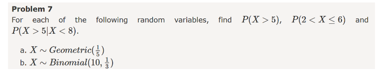 Solved Problem 7 For each of the following random variables, | Chegg.com