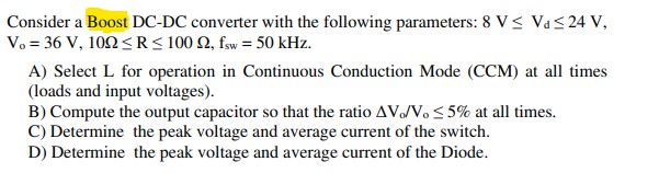 Solved Consider a Boost DC-DC converter with the following | Chegg.com
