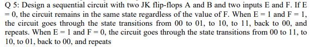 Solved Q 5: Design a sequential circuit with two JK | Chegg.com