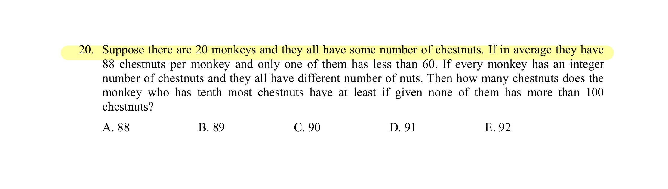 Solved 20. Suppose there are 20 monkeys and they all have | Chegg.com