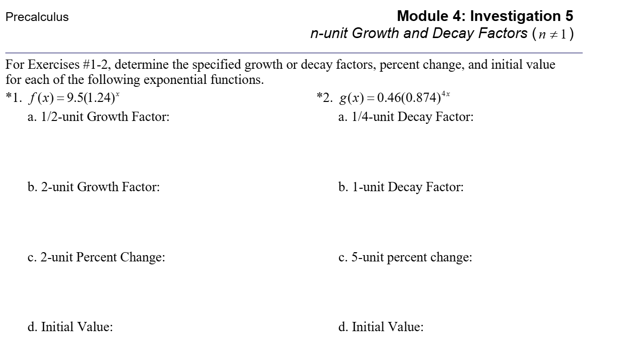 Solved For Exercises #1-2, ﻿determine the specified growth | Chegg.com
