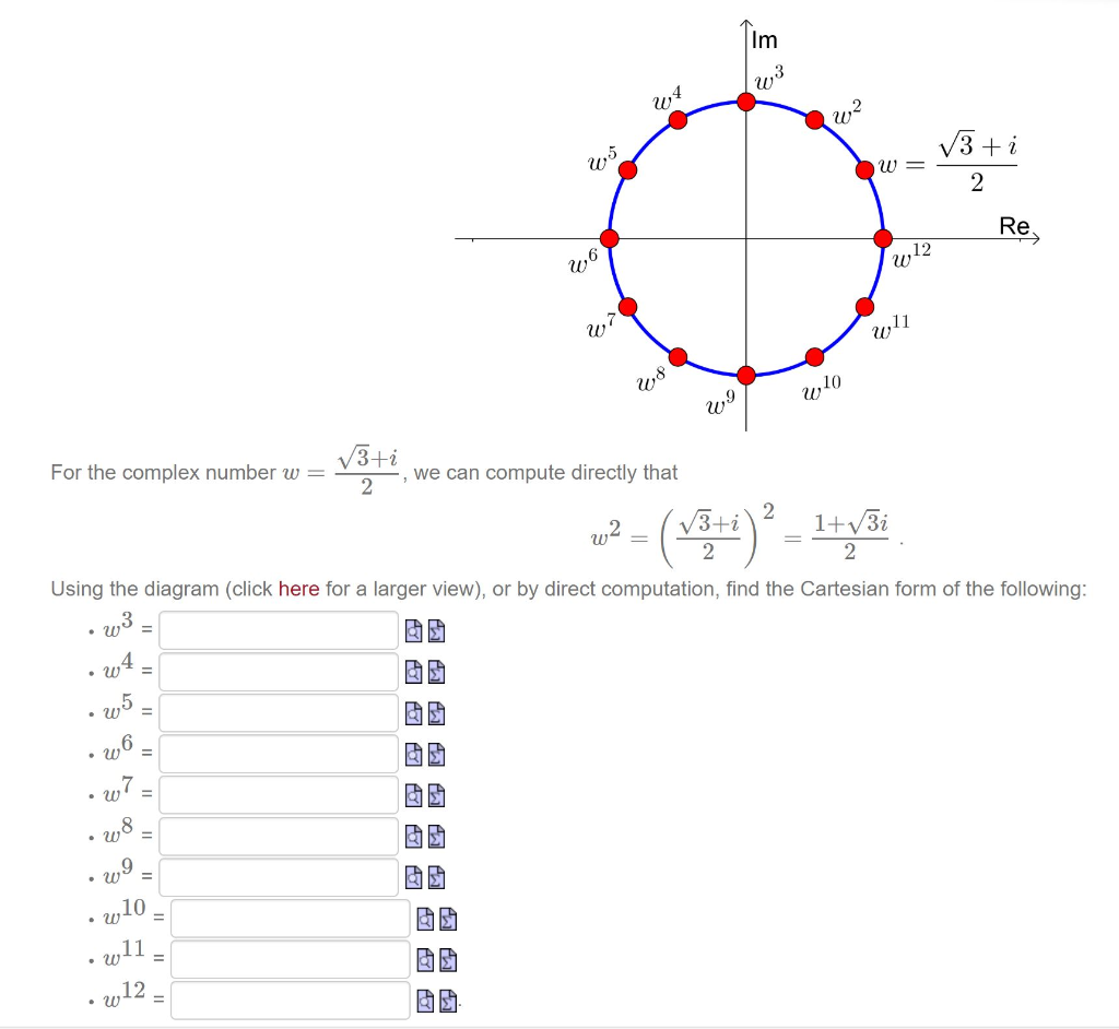 Solved Im W3 V3+i 2 Re For the complex number w= V3+ , we | Chegg.com
