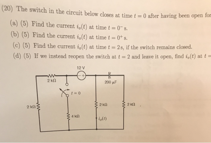 Solved The switch in the circuit below closes at time t = 0 | Chegg.com