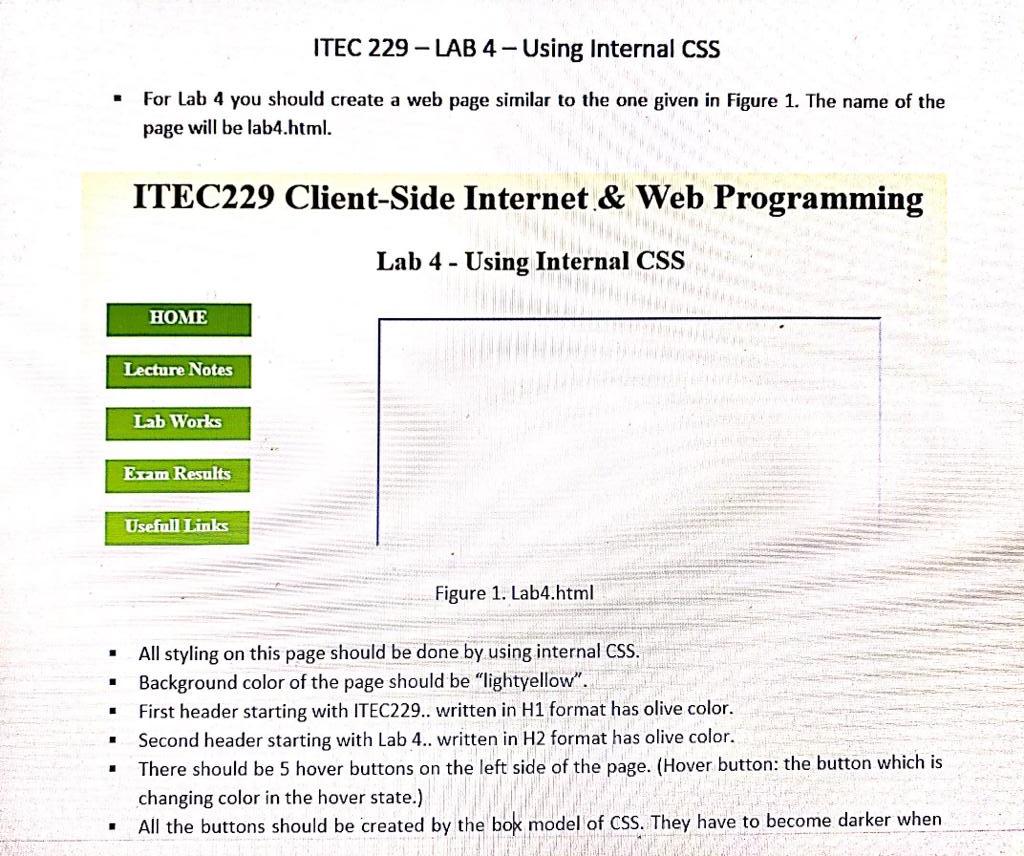Solved ITEC 229 - LAB 4 - Using Internal CSS For Lab 4 you | Chegg.com