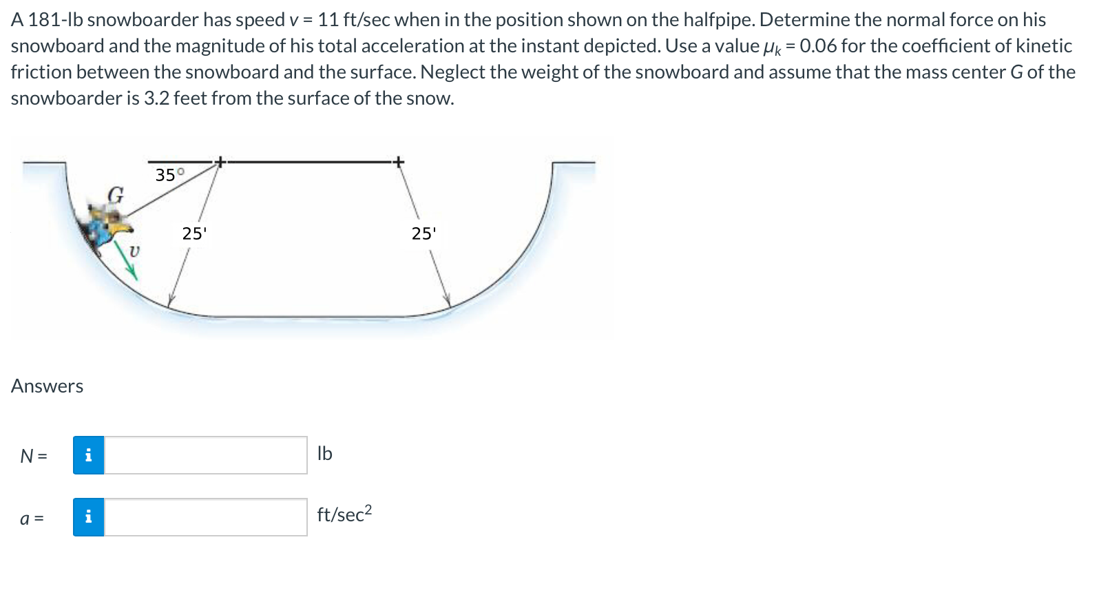 Solved A 181-Ib snowboarder has speed v=11ft/sec when in the | Chegg.com
